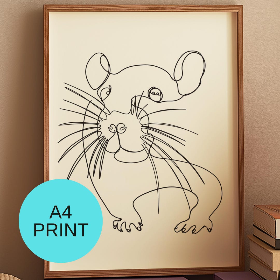 Rat Poster Printed A4 | Wall Art Continuous Line Drawing | Handmade ...