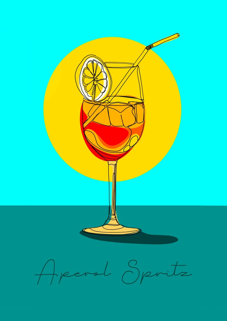 Aperol Spritz Cocktail Art Print A4 Printed Poster Classic Cocktail Bar ...