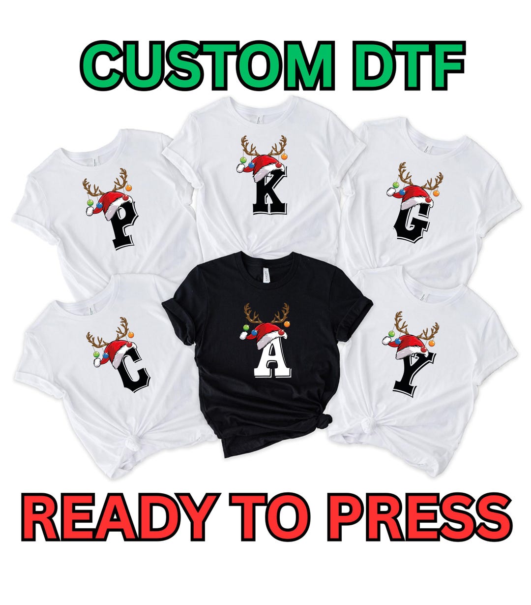 Custom Initial Dtf Transfer Ready to Press for Shirt | Reindeer ...