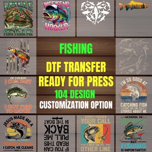 Retro Fishing for Fisherman Dtf Transfer Ready to Press for Tee Shirt ...