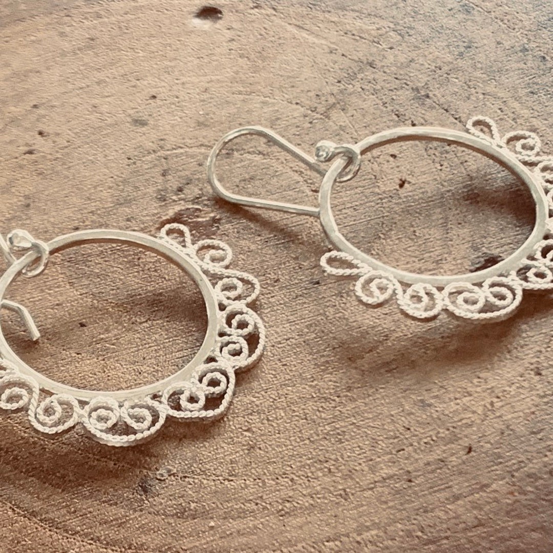 Artisan Filigree Sterling Silver Hoop Earrings Free Shipping - Etsy
