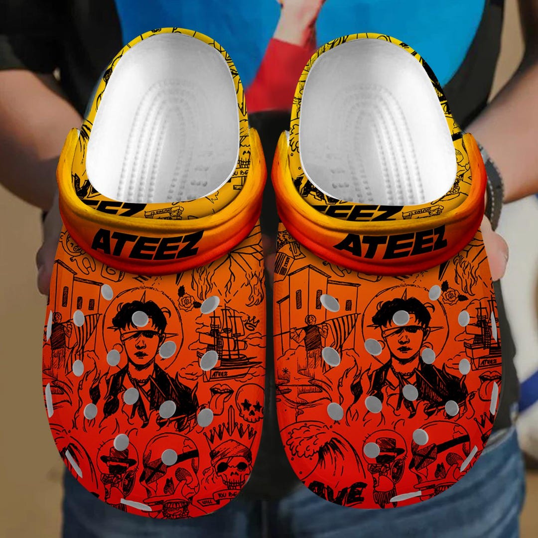 Ateez Kpop Doodle Art Crocs, Vintage Ateez Lyric Album Graphic Tattoo ...