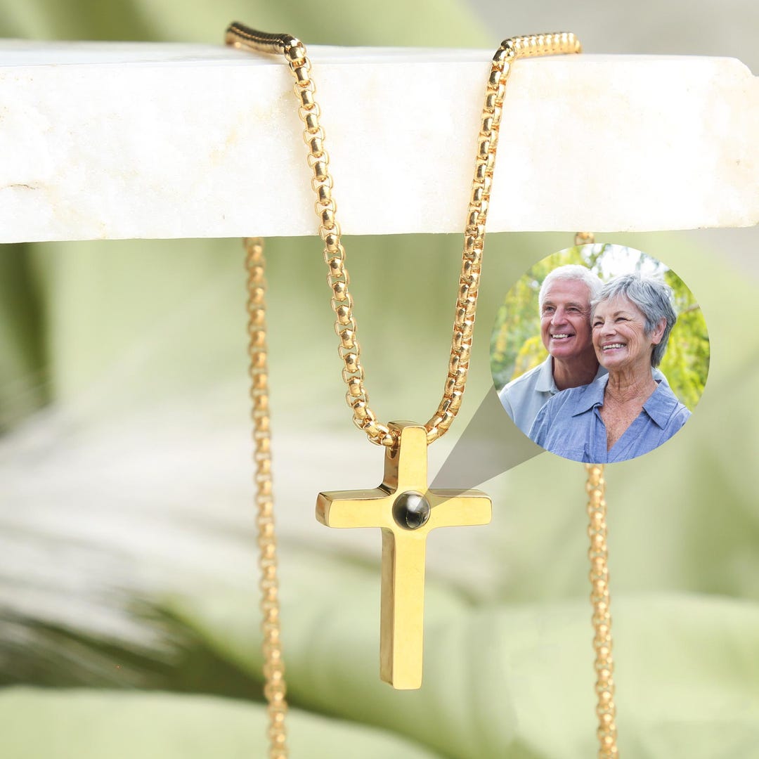 Personalized Cross Photo Projection Necklace Custom Picture Inside ...