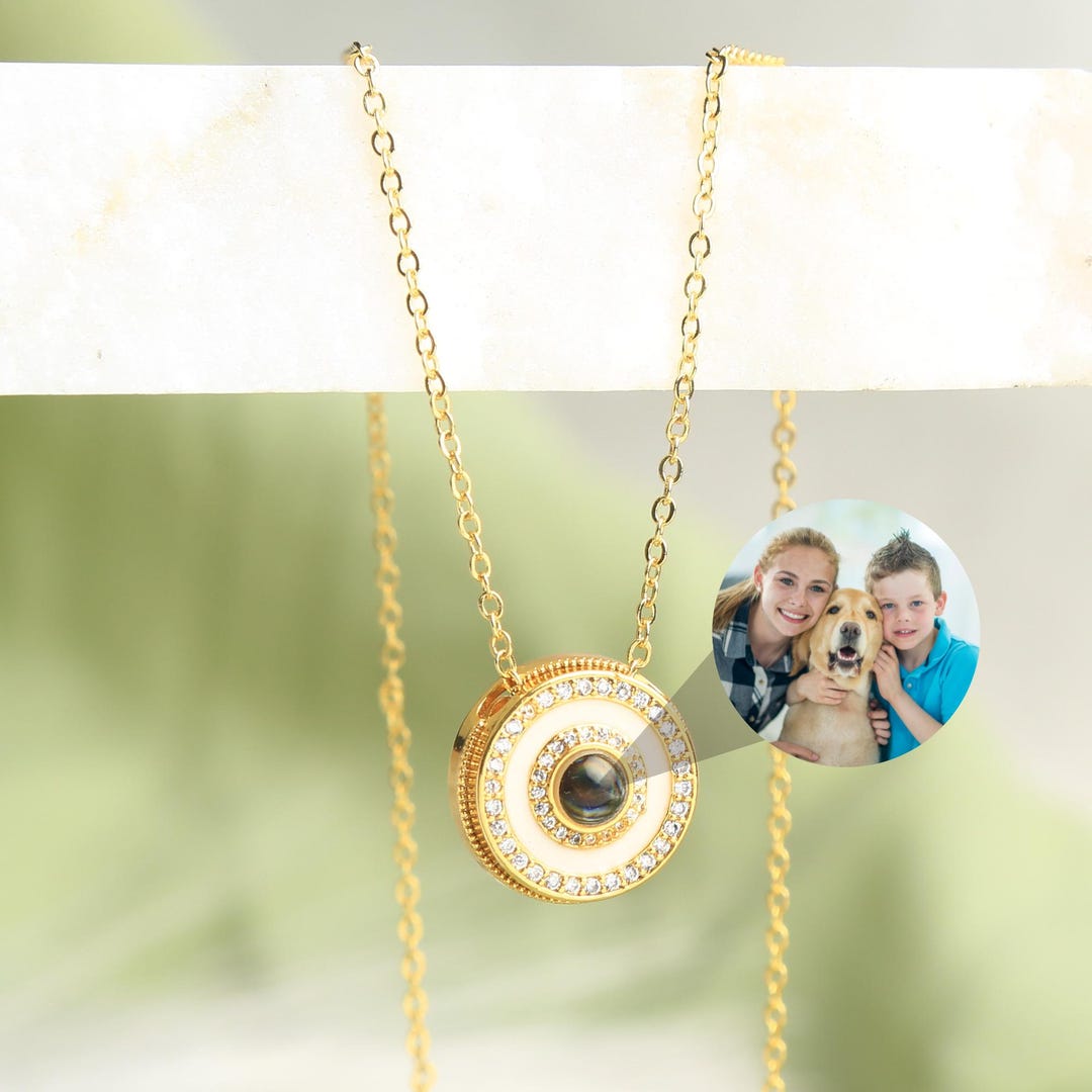 Personalized Halo Projection Photo Necklace in Gold / Silver / Rose ...
