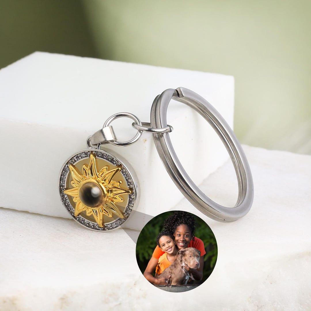 Personalized Sunflower Projection Keychain Custom Silver/gold Compass ...