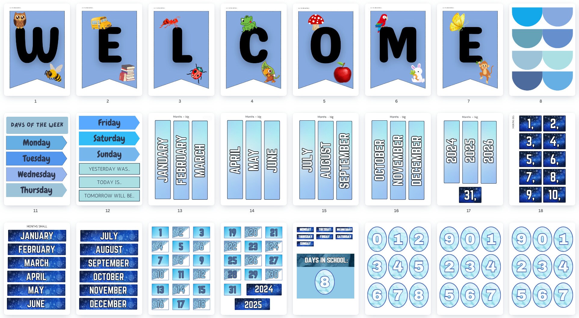 Editable Blue Themed Classroom Bulletin Classroom Decor Bundle Alphabet ...
