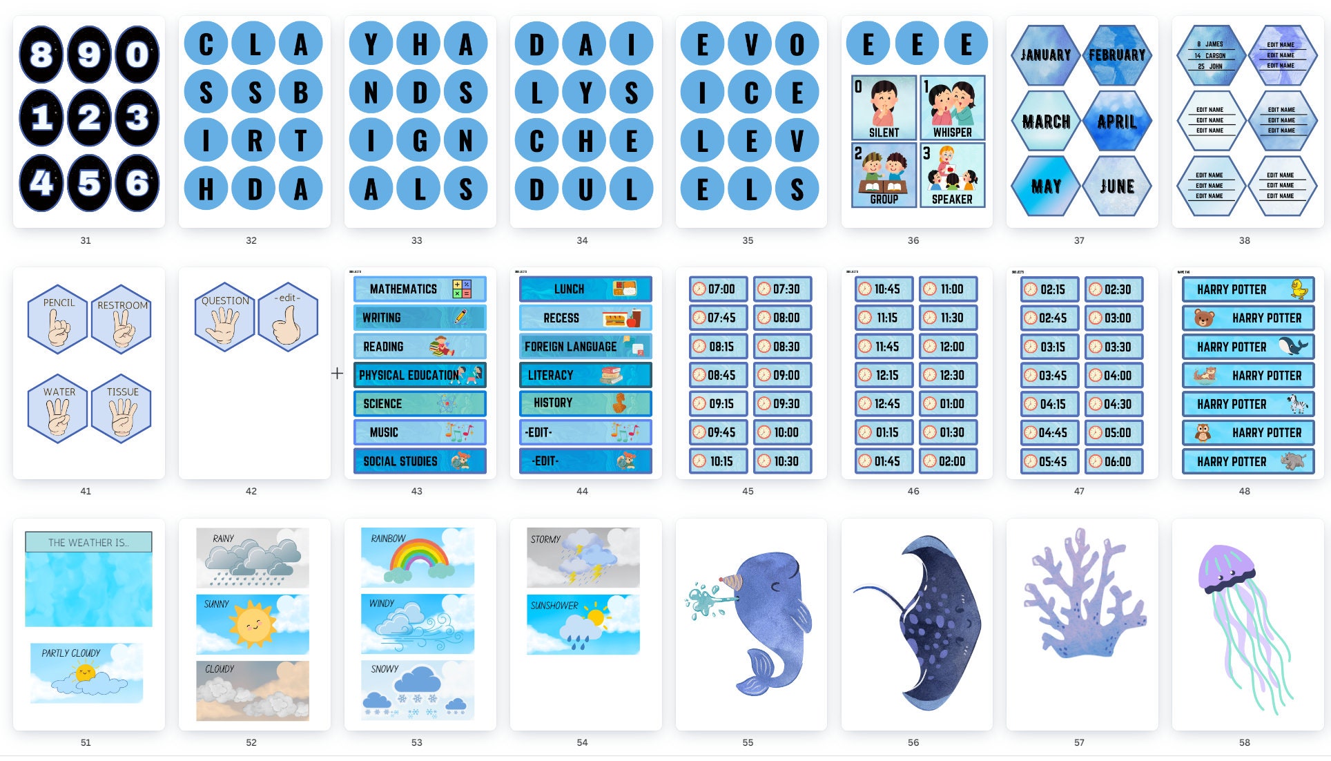 Editable Blue Themed Classroom Bulletin Classroom Decor Bundle Alphabet ...