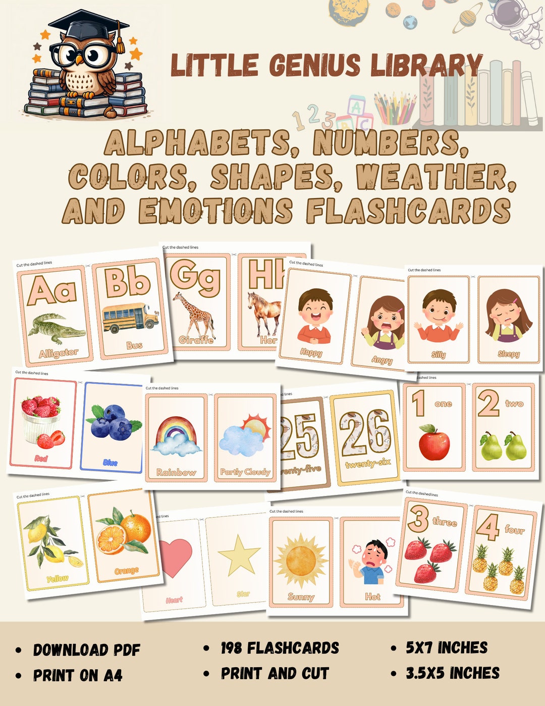 198 Flashcards: Alphabet, Numbers, Colors, Shapes, Weather, Emotions - Etsy