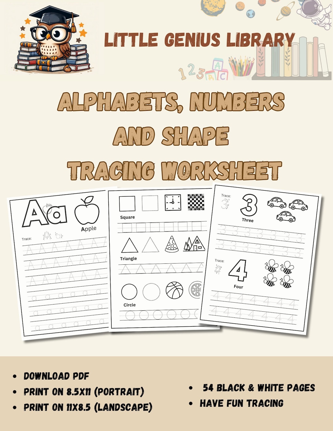 Alphabet, Numbers and Shapes Printable Tracing Worksheet for Young Kids ...