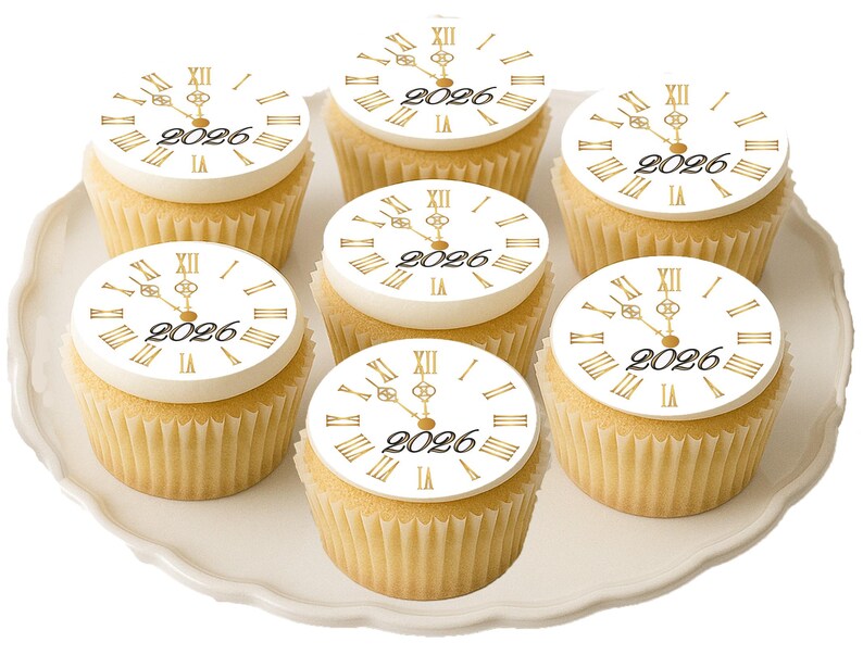 Golden New Year Clock Edible Image Cookie & Cupcake Topper-20 Precut 2 ...