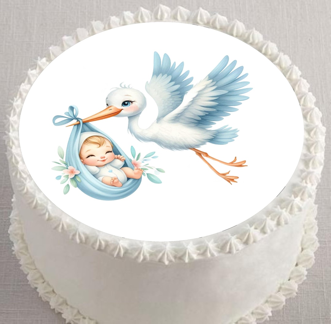 Stork Announcement Boy Baby Shower Edible Image Cake Topper–pre-cut 8 ...