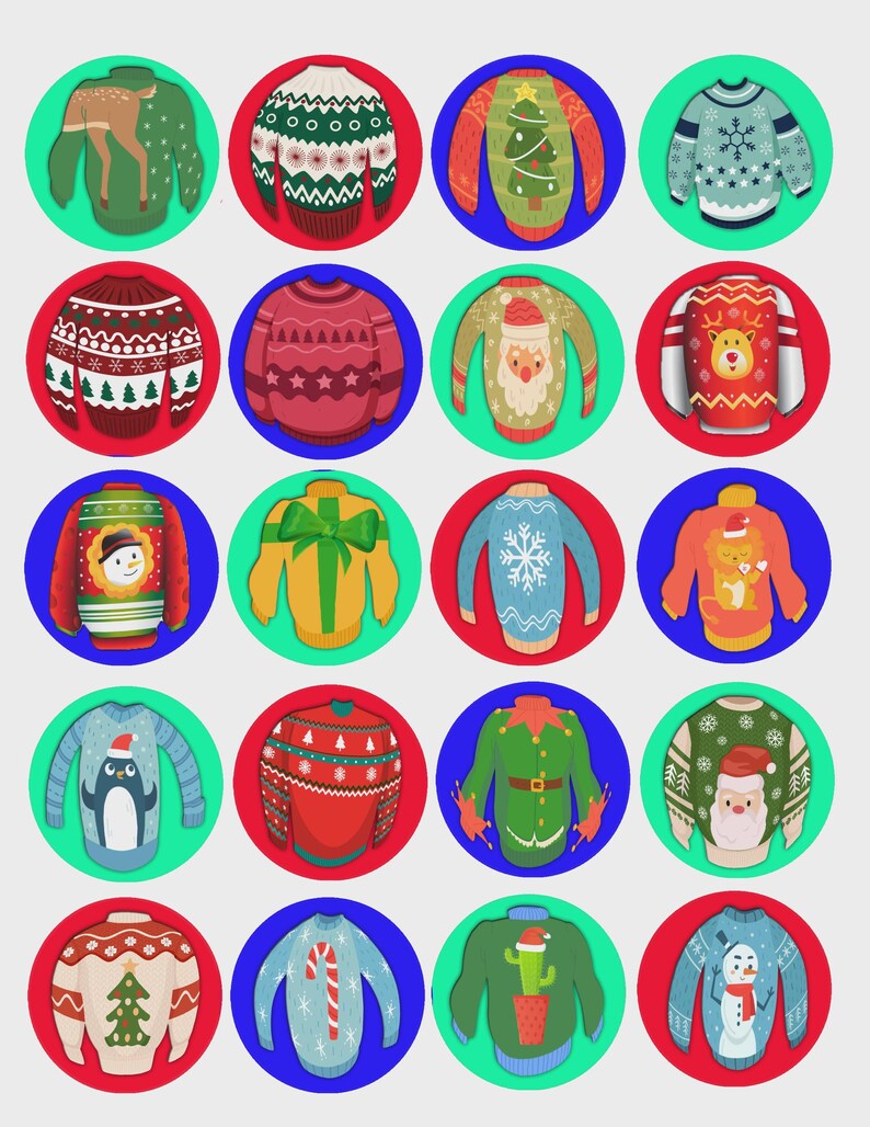 Ugly Sweaters Christmas Cookie & Cupcake Edible Images – 20-2” Precut ...