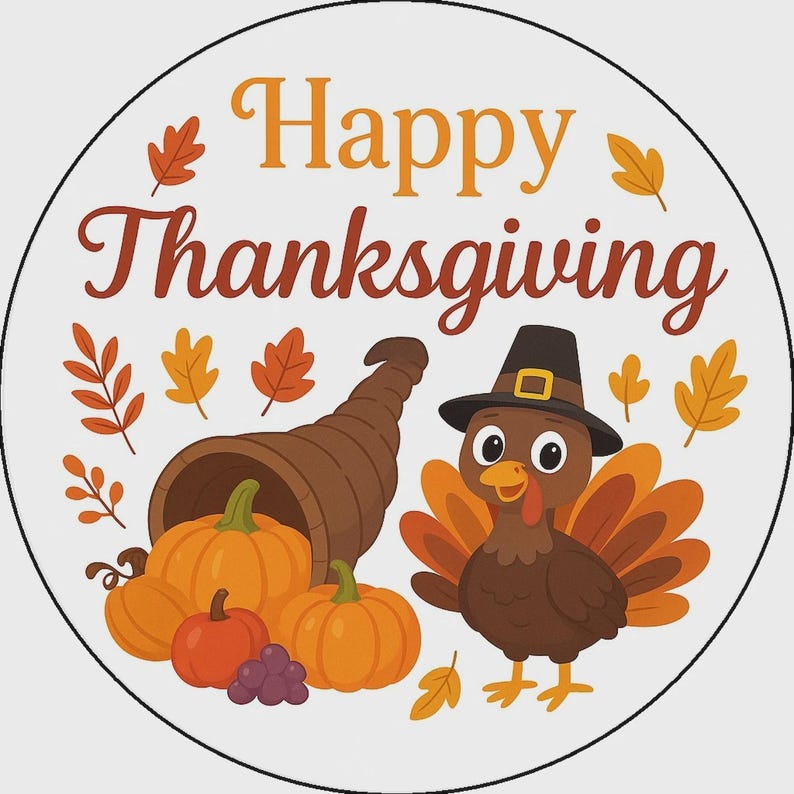 Thanksgiving Cornucopia Cutie Edible Image Cake Topper - Precut Round ...