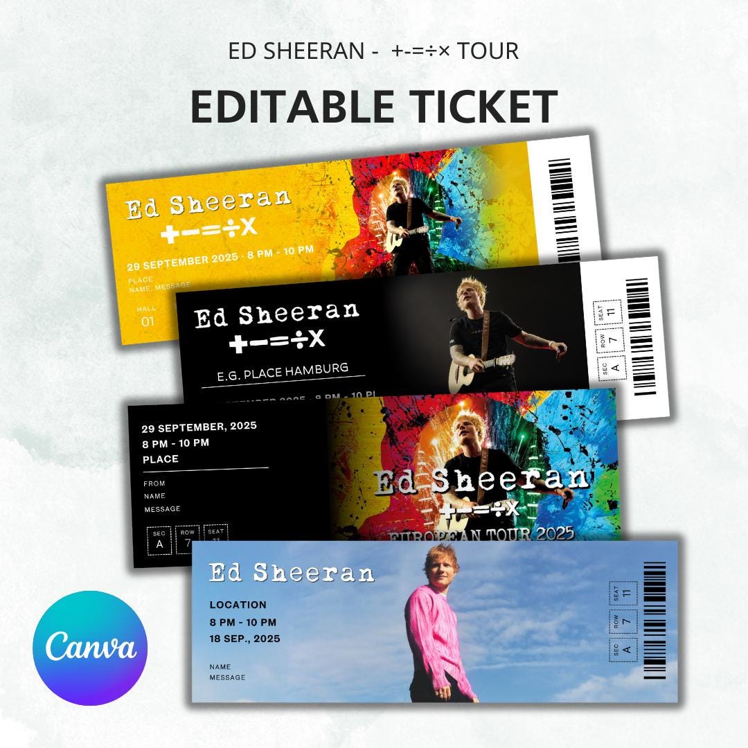 Editable Ed Sheeran Concert Ticket, +-=÷× TOUR, Commemorative Surprise ...