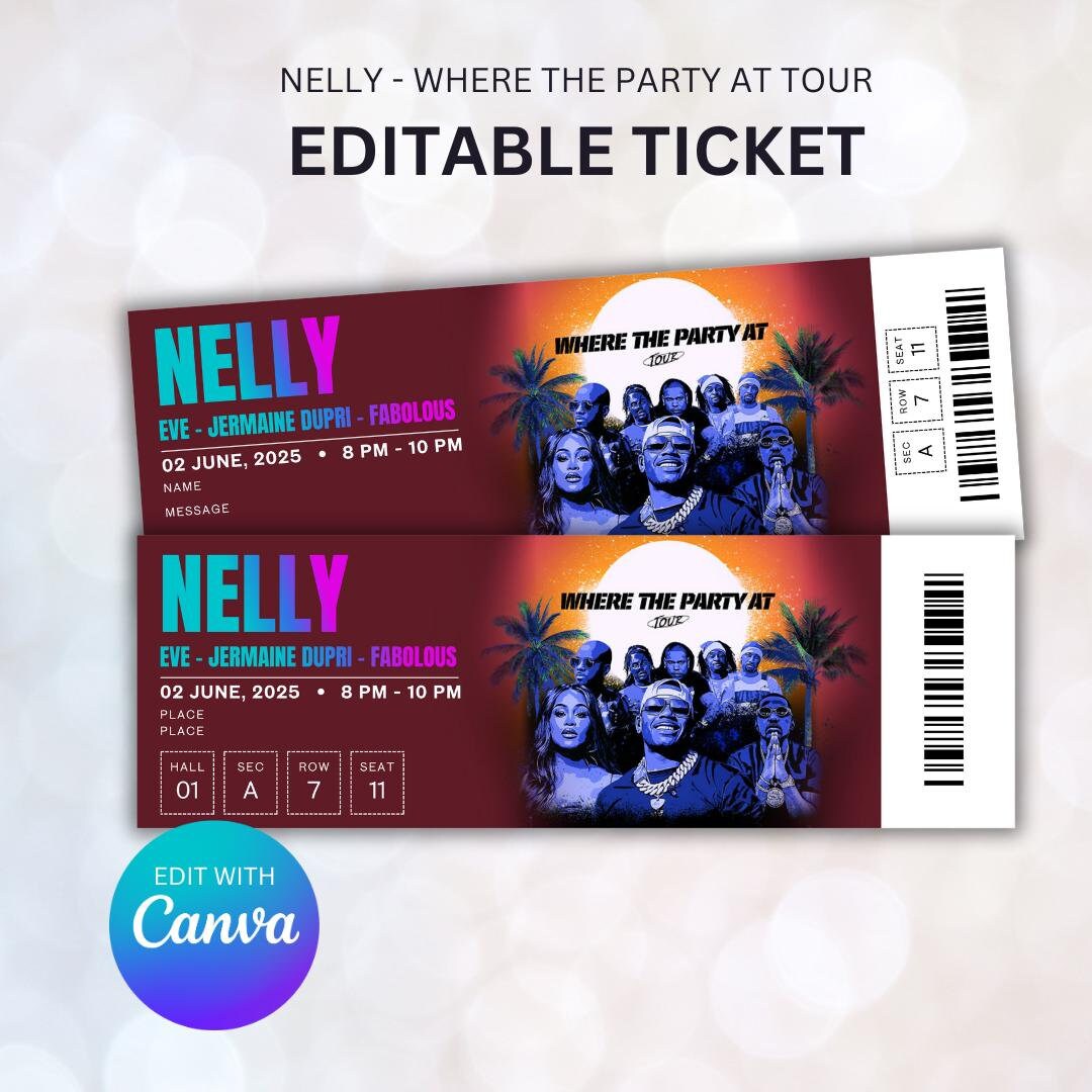 Editable Nelly Concert Ticket, Where the Party at Tour, Commemorative ...