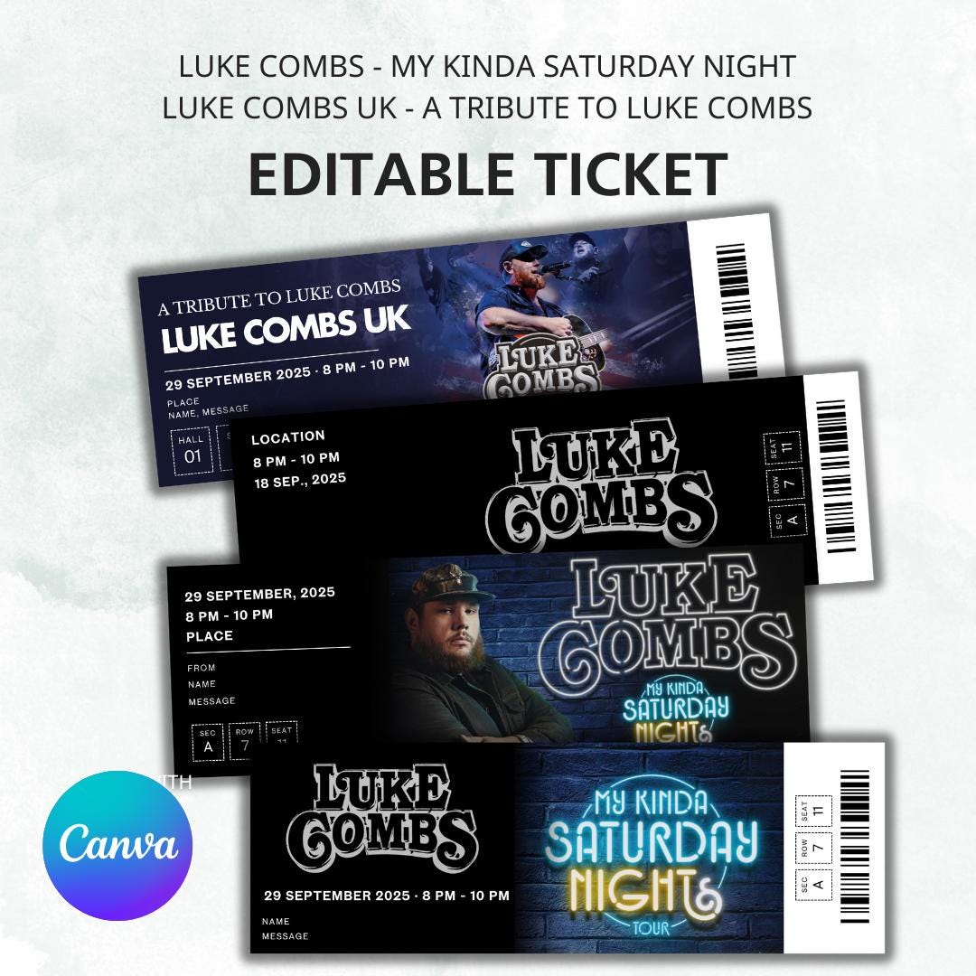 Editable Luke Combs My Kinda Saturday Night Edit Ticket, Concert Ticket, Commemorative Surprise ...