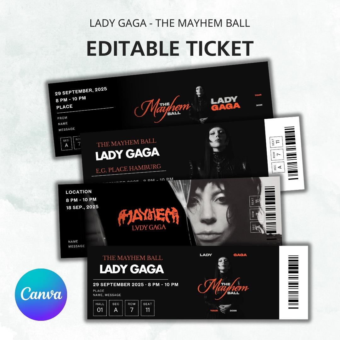Editable Lady Gaga Concert Ticket, Commemorative Surprise Gift, Lady Gaga Mayhem Ball Edit ...