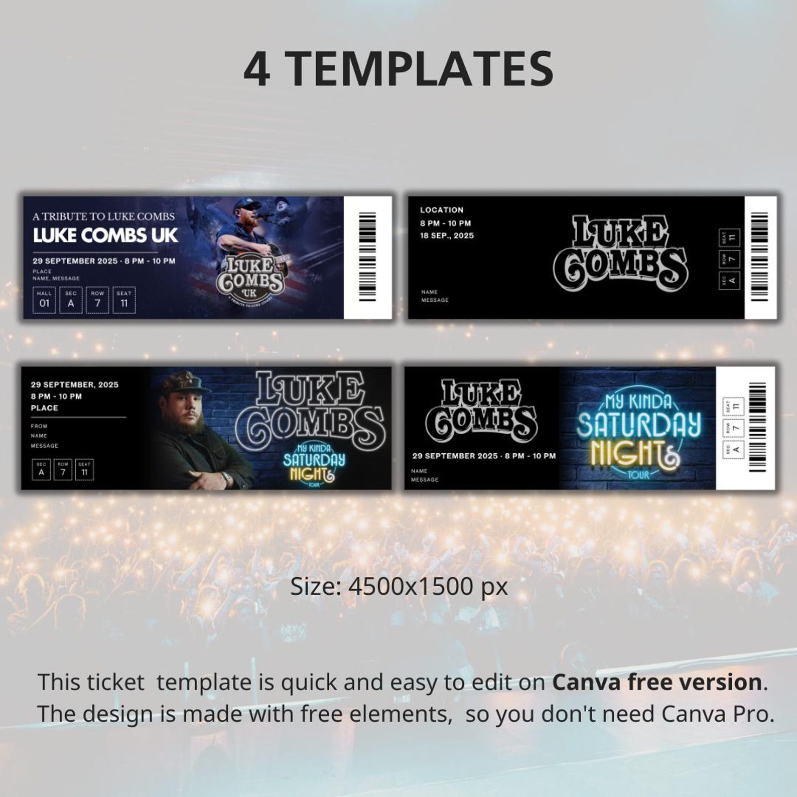 Editable Luke Combs My Kinda Saturday Night Edit Ticket, Concert Ticket ...