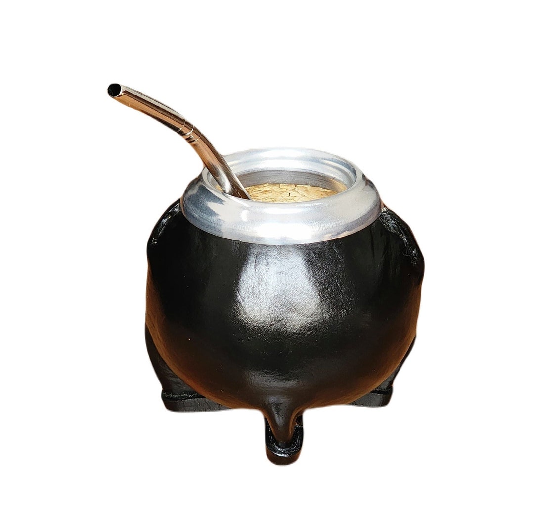 Argentine Artisan Mate Made From Natural Gourd and Black Leather, Mate ...