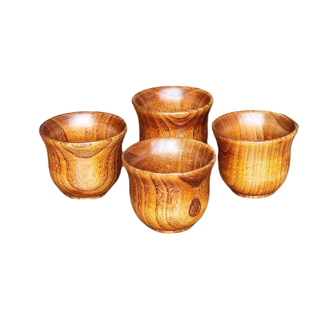 Set of 4 Natural Bamboo Wood Tea Glasses Heat Resistant Bamboo Cups Set ...