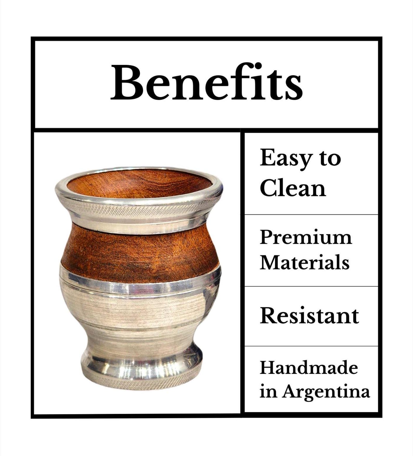 Traditional Argentine Mate Cup, Handmade From Carob Wood With Stainless ...