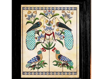 American Folk Art Fraktur Bird, Pennsylvania Dutch, Primitive Americana ...