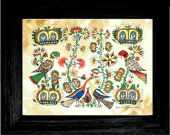 Pennsylvania Dutch Fraktur Framed Print Folk Art Birds - Etsy
