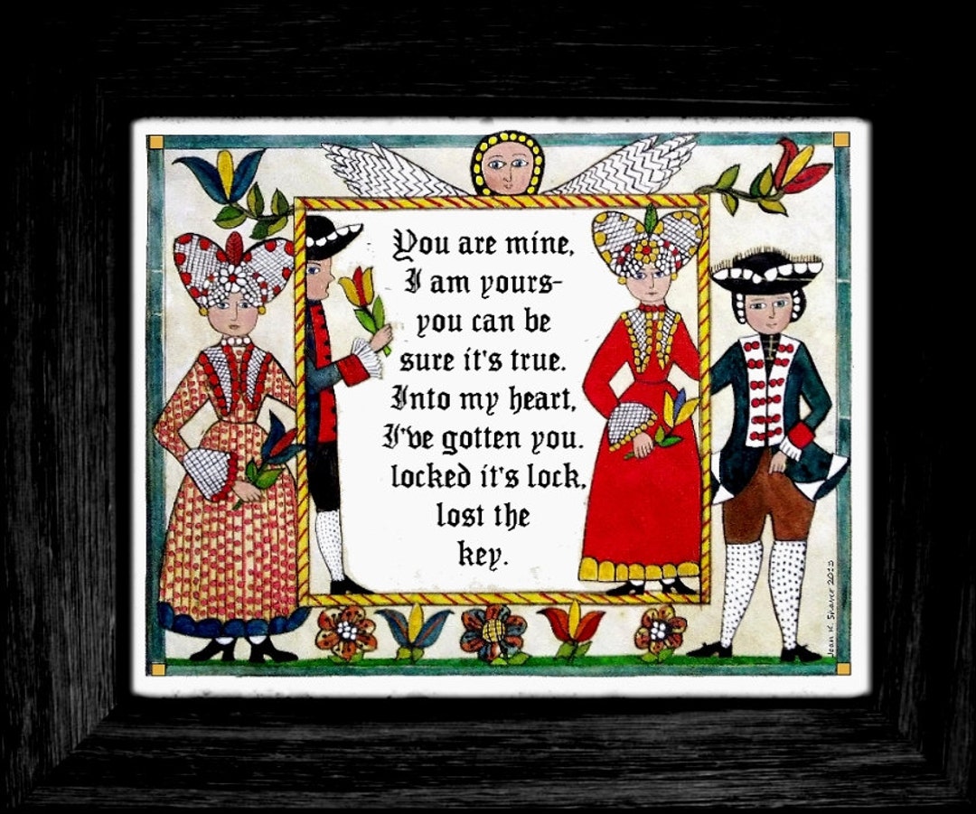 Fraktur Art, PA Dutch Couple, German Love Poem, Framed Print - Etsy