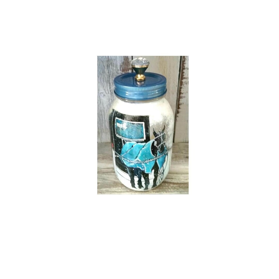 AMISH Buggy Hand Painted Glass Mason Jar Lantern - Etsy
