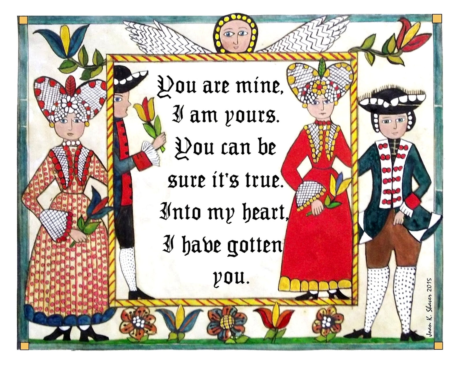 Fraktur Art, PA Dutch Couple, German Love Poem, Framed Print - Etsy