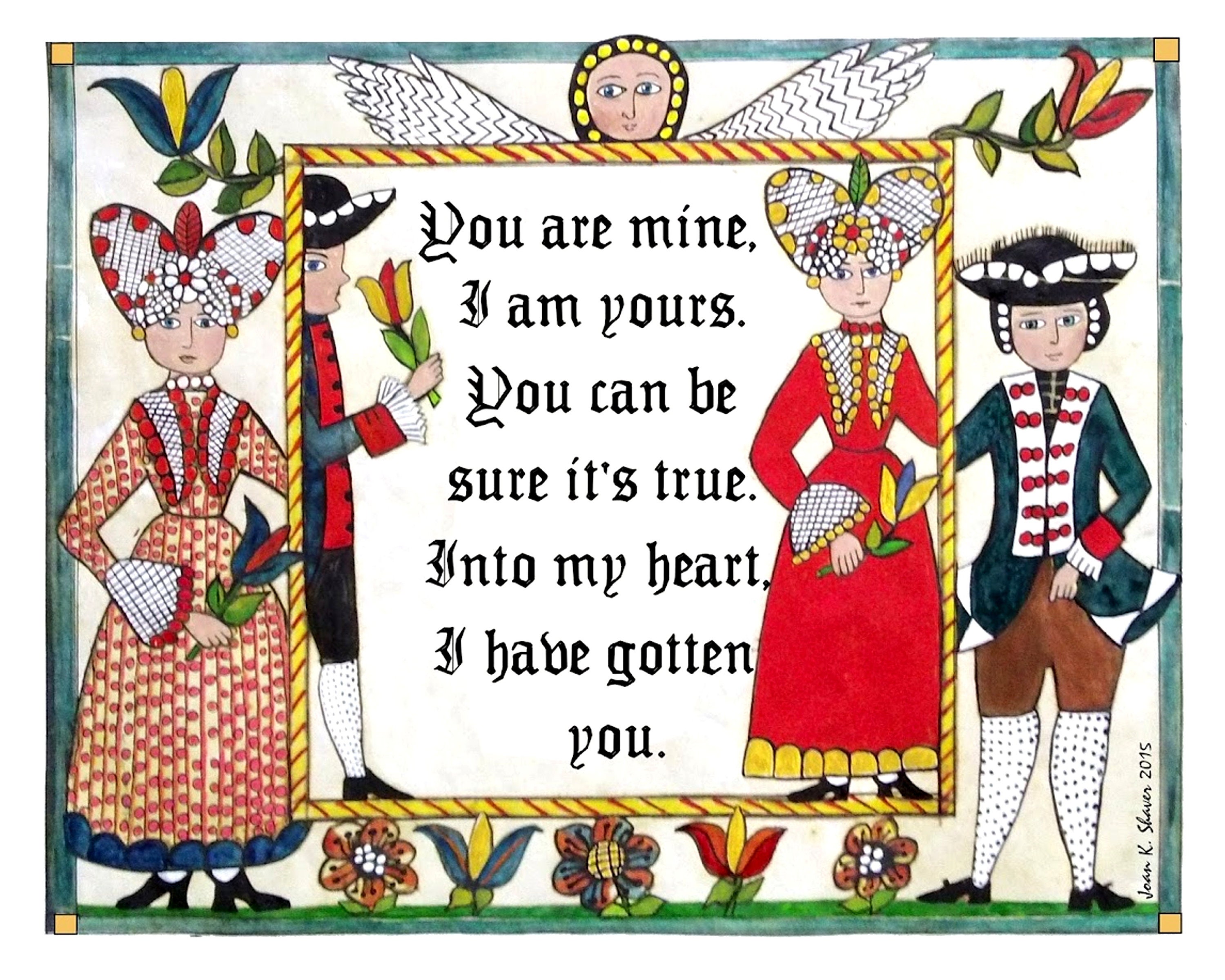 Fraktur Art, PA Dutch Couple, German Love Poem, Framed Print - Etsy