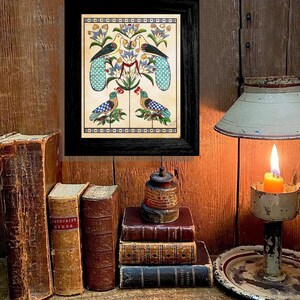 Pennsylvania Dutch Fraktur Framed Print, Folk Art Birds - Etsy