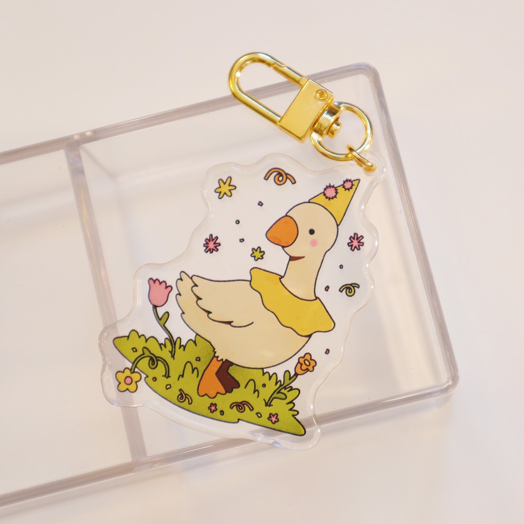 Silly Goose Acrylic Keychain Laser Cut Plastic Gold Hardware Kawaii ...