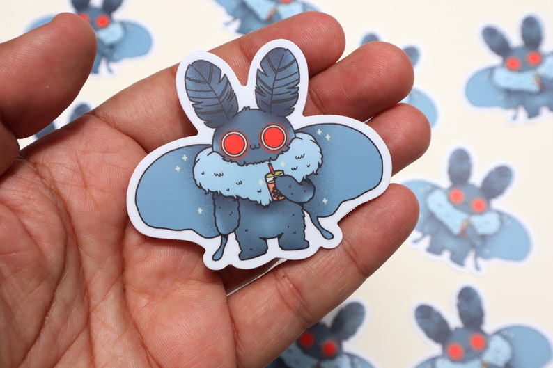 Mothman Drinks Boba Tea - Vinyl Sticker - Cryptid Creature Spooky Moth ...