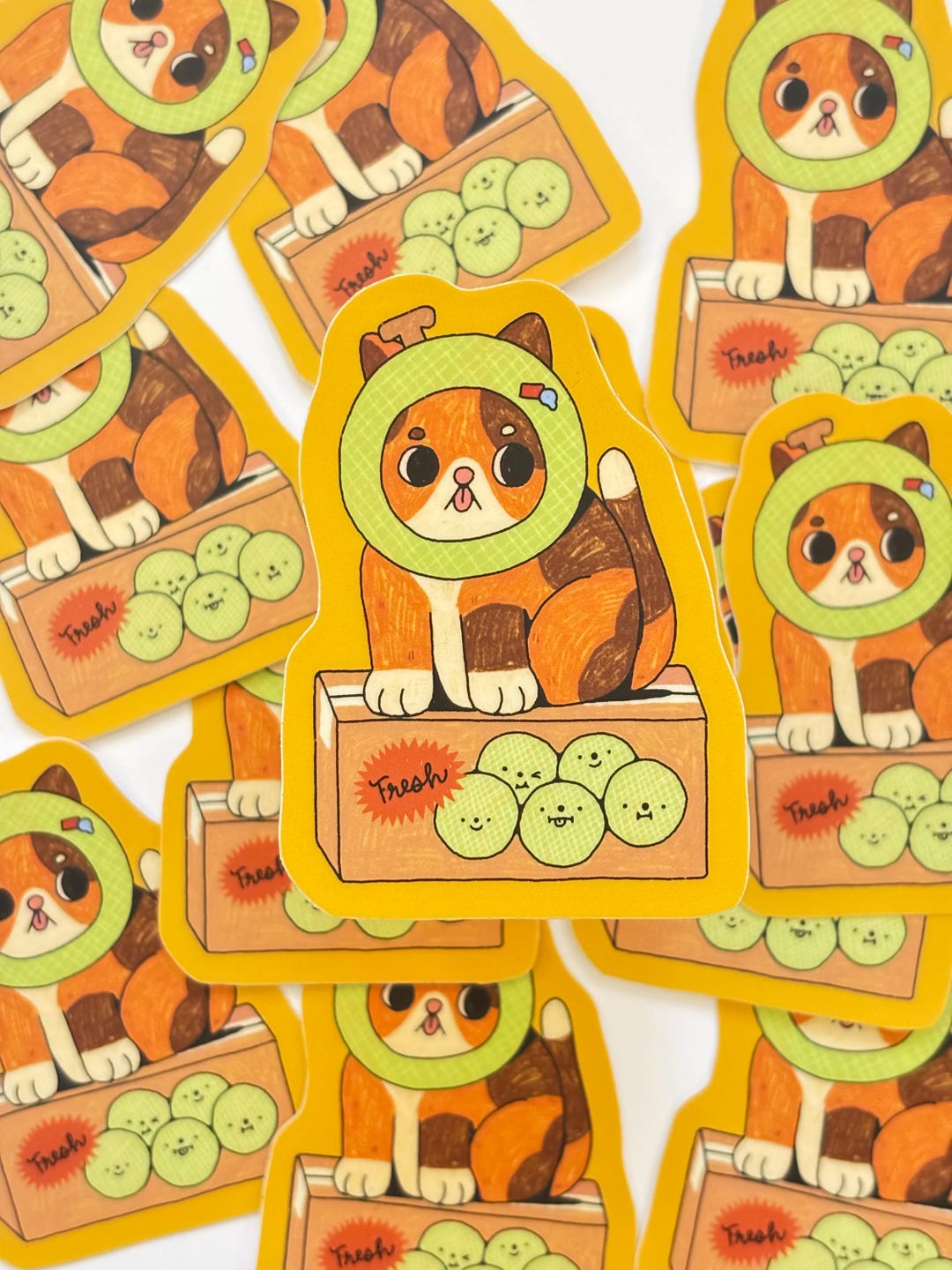 Melon Cat - Vinyl Sticker - Cute Kawaii Weatherproof Waterproof - Etsy
