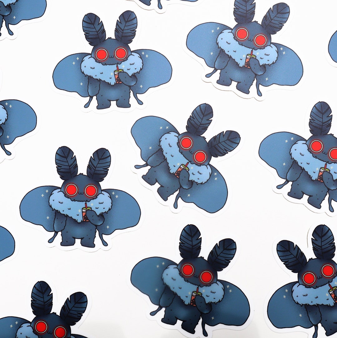 Mothman Drinks Boba Tea - Vinyl Sticker - Cryptid Creature Spooky Moth ...