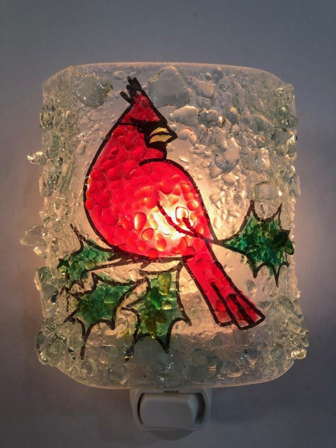 Cardinal Recycled Glass Night Light by Reborn Glass - Etsy