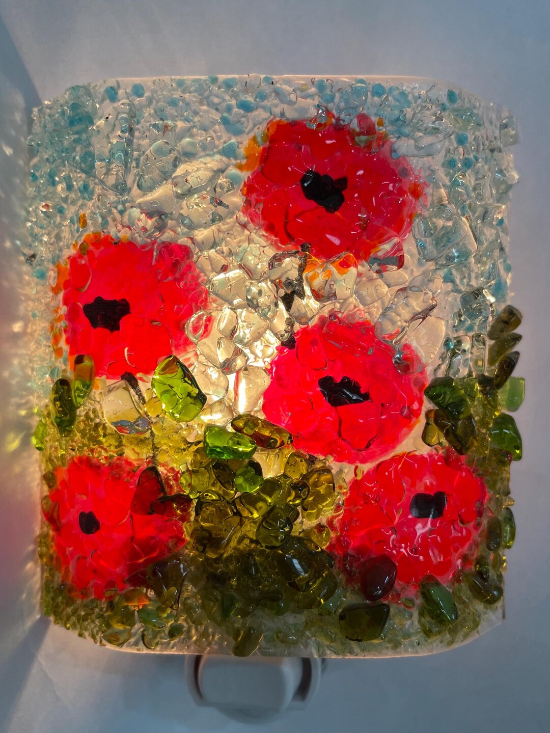 Recycled Glass Poppy Fields Nightlight by Reborn Glass - Etsy
