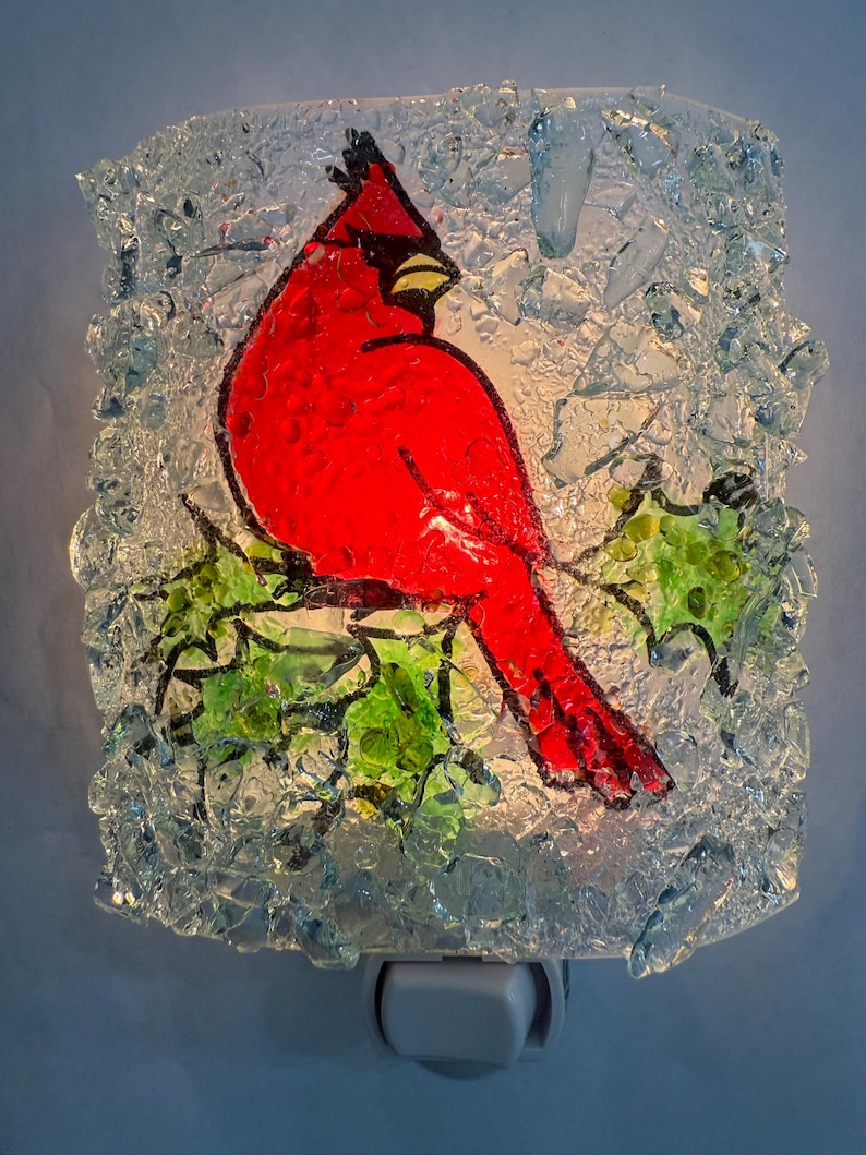 Cardinal Recycled Glass Night Light by Reborn Glass - Etsy