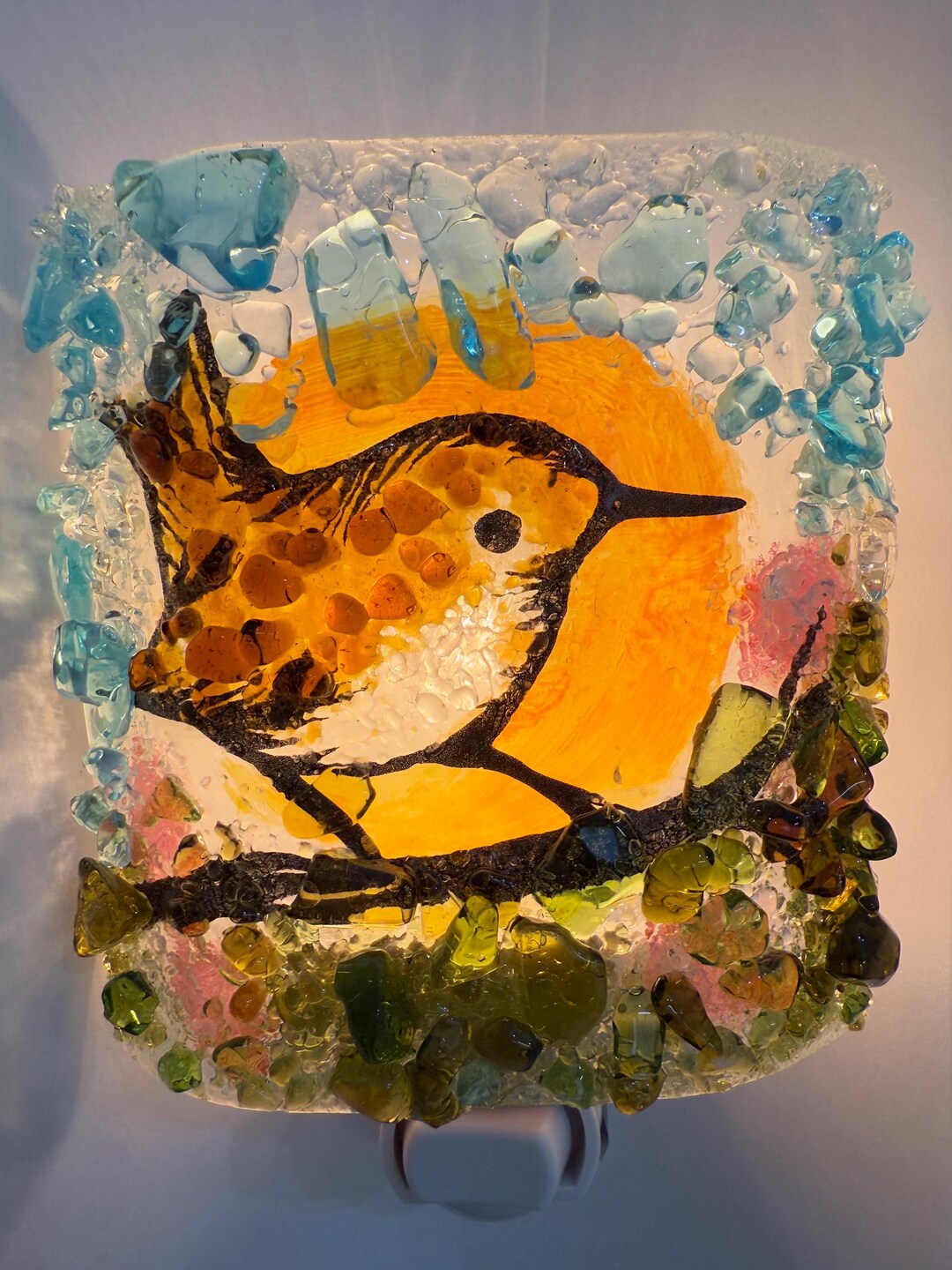 Recycled Glass Songbird Night Light: Fused Mosaic Art - Etsy