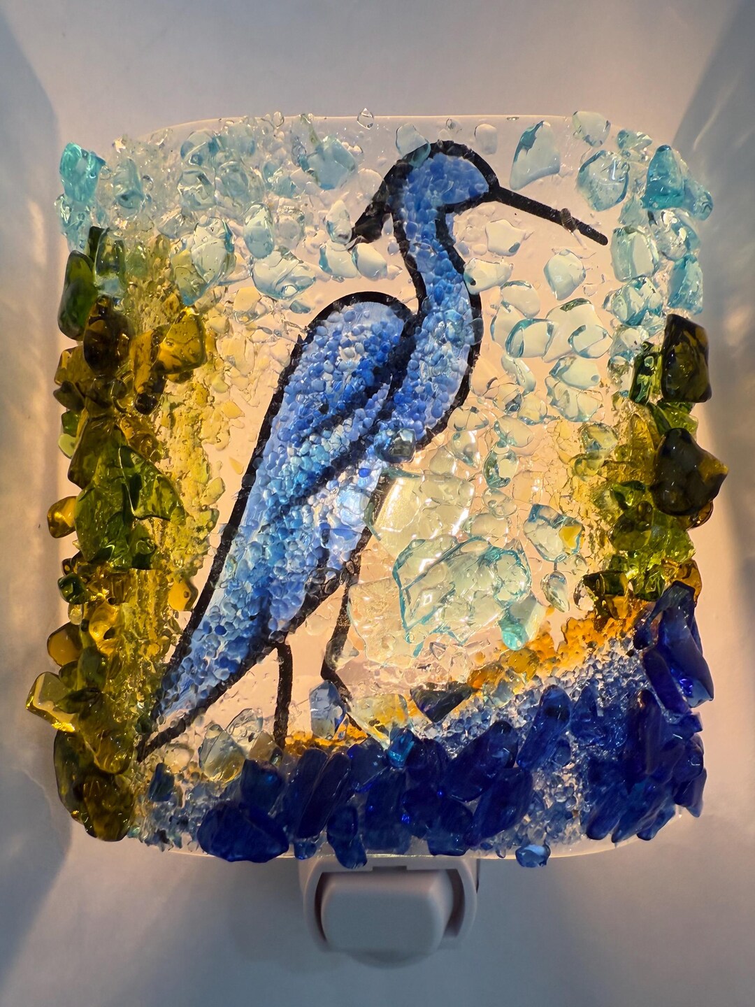 Recycled Glass "great Blue Heron" Night Light by Reborn Glass - Etsy
