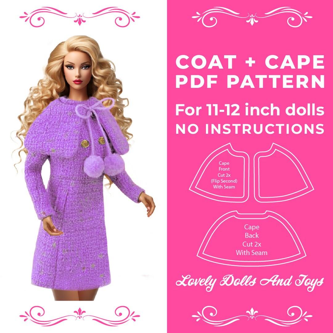 COAT SEWING PATTERN for 11 - 12 Inch Fashion Dolls Like Poppy Parker ...