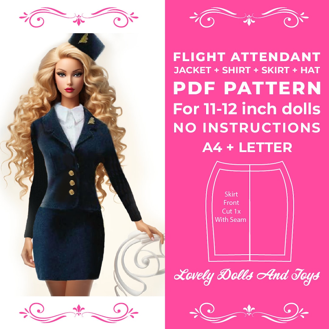FLIGHT ATTENDANT Jacket Shirt Skirt Hat Sewing Pattern for 11-12 Inch ...