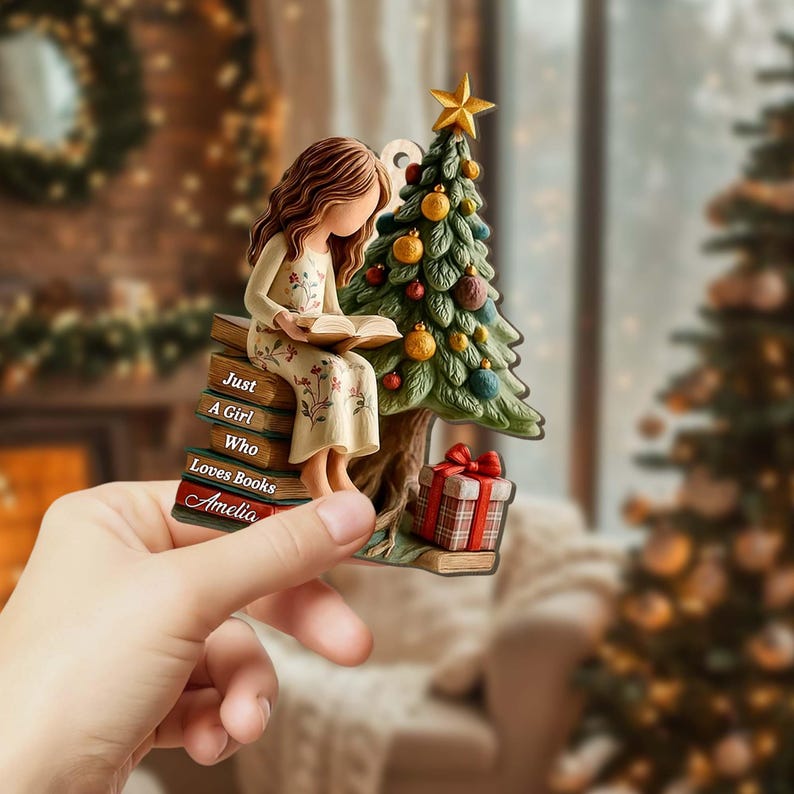 Just a Girl Who Loves Books Wooden Ornament,personalized Reading Girl ...