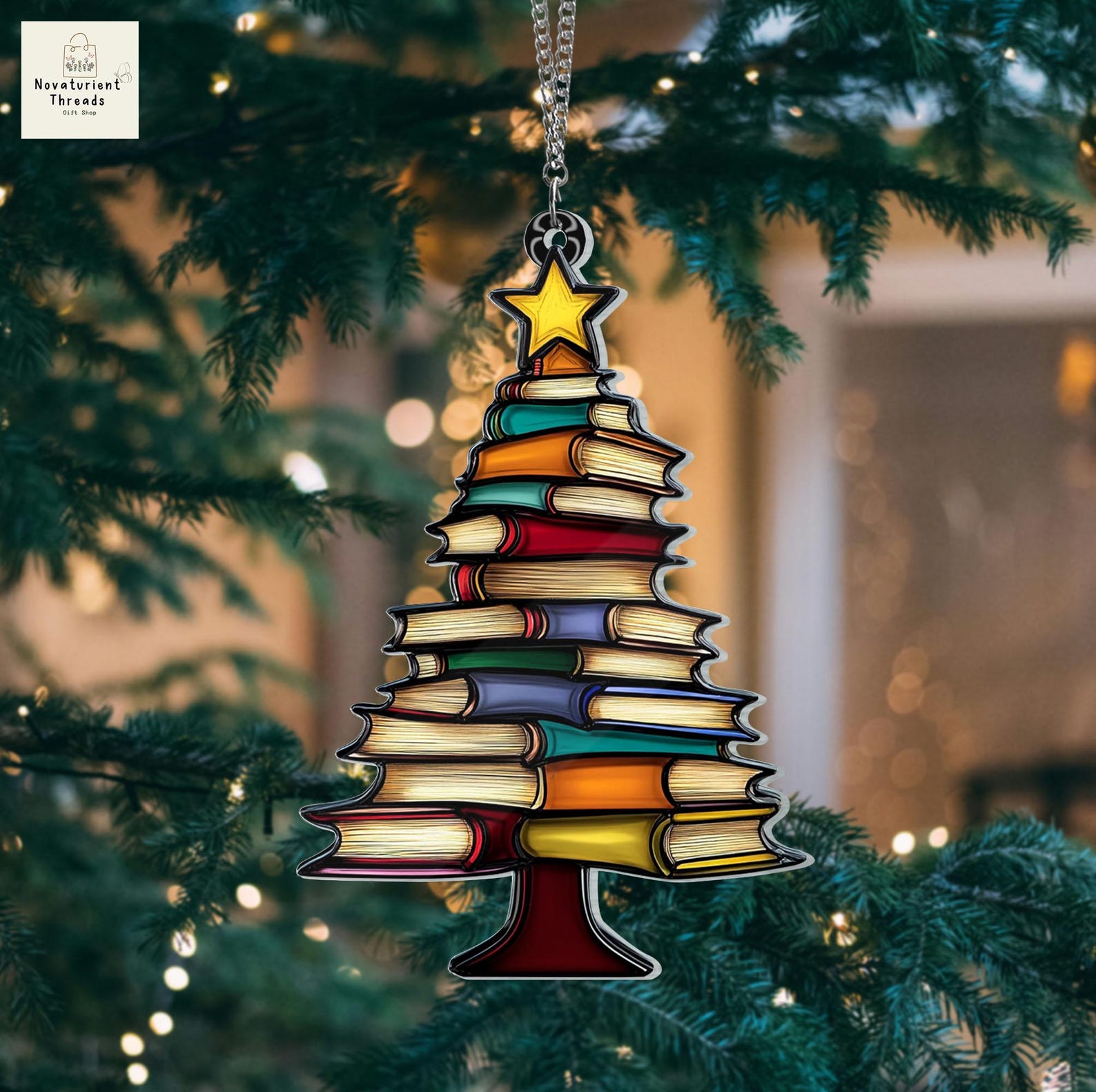 Christmas Book Tree Acrylic Suncatcher Ornament, Christmas Tree Bookish ...