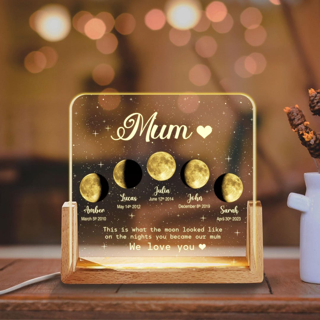 Personalized Moon Phase by Date Gift, Personalised Mom Moon Phase Night ...