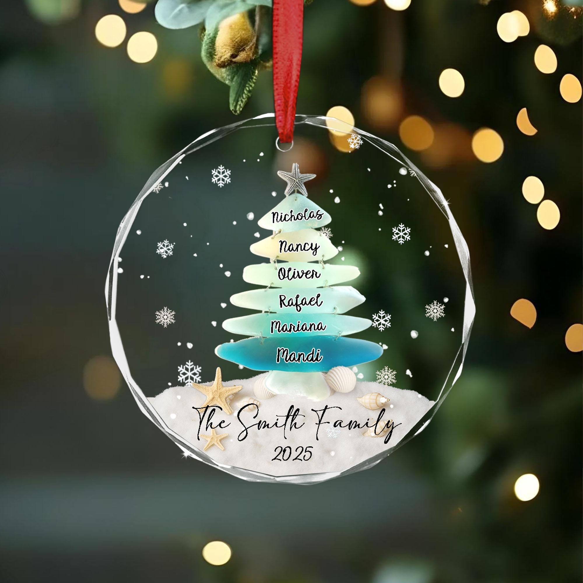 Personalized Sea Glass Family Tree 2D Ornament, Custom Family Name ...