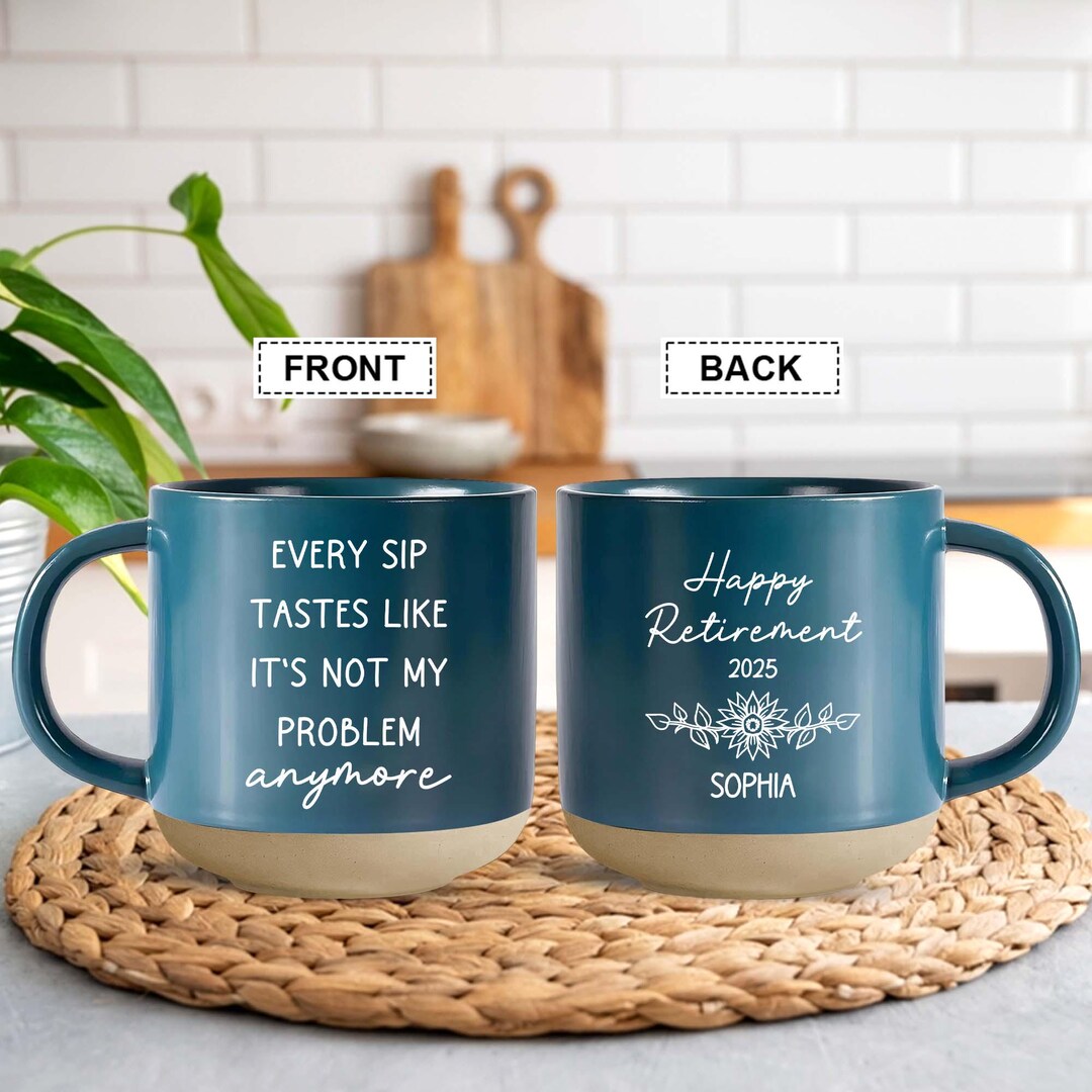 Personalized Retirement Coffee Pottery Mug, Happy Retirement Cup ...