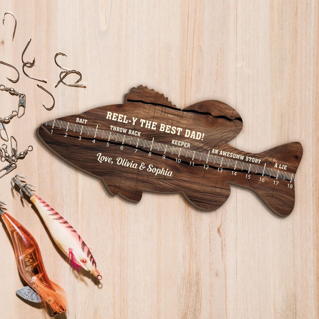 Personalized Wooden Fish Ruler for Fathers Day Gift From Kids, Fishing ...