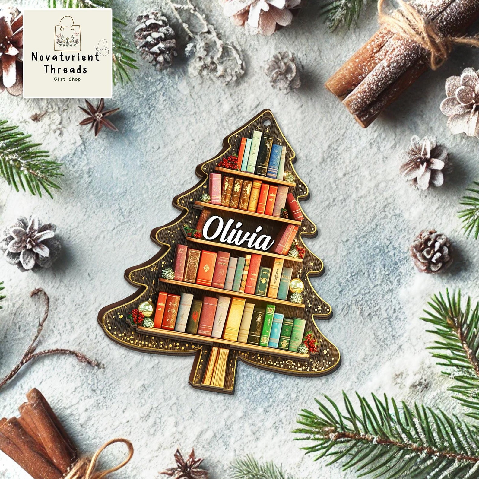 Christmas Book Tree 2 Layers Wooden Ornament, Book Gift, Book Lover ...